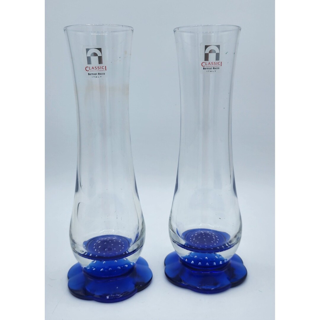 Bormioli Rocco Classic Italy Cobalt Blue Bubble Pedestal Base Bud Vase ...