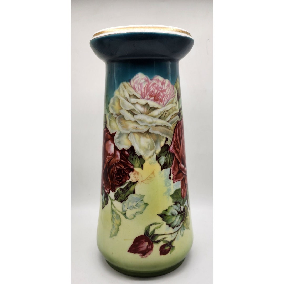 Antique Zeh Scherzer & Co Bavaria Green Pink Red Floral Gold Trim ...