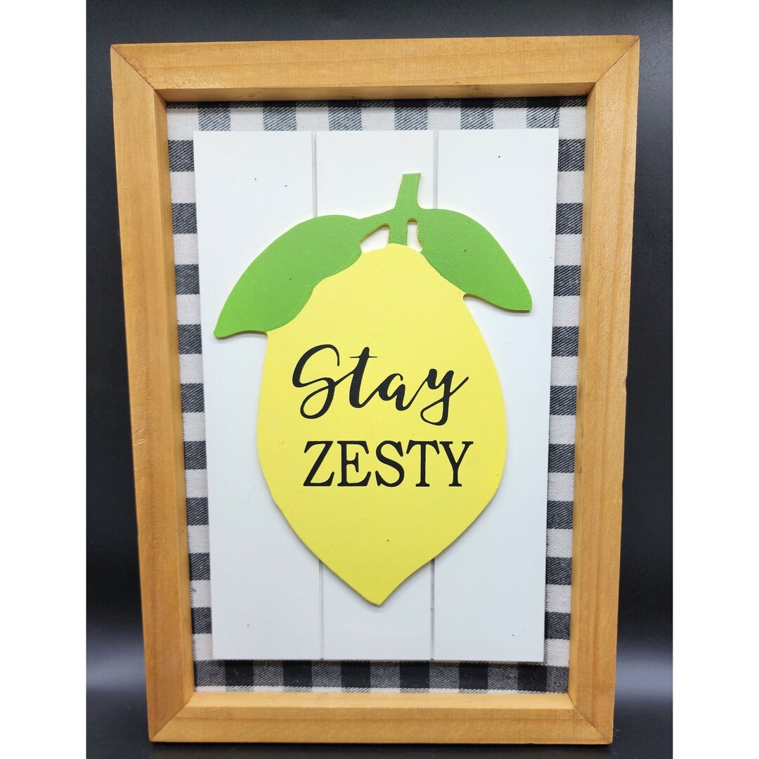 Sonoma "stay Zesty" Lemon Buffalo Check Wood Frame Kitchen Wall Decor ...