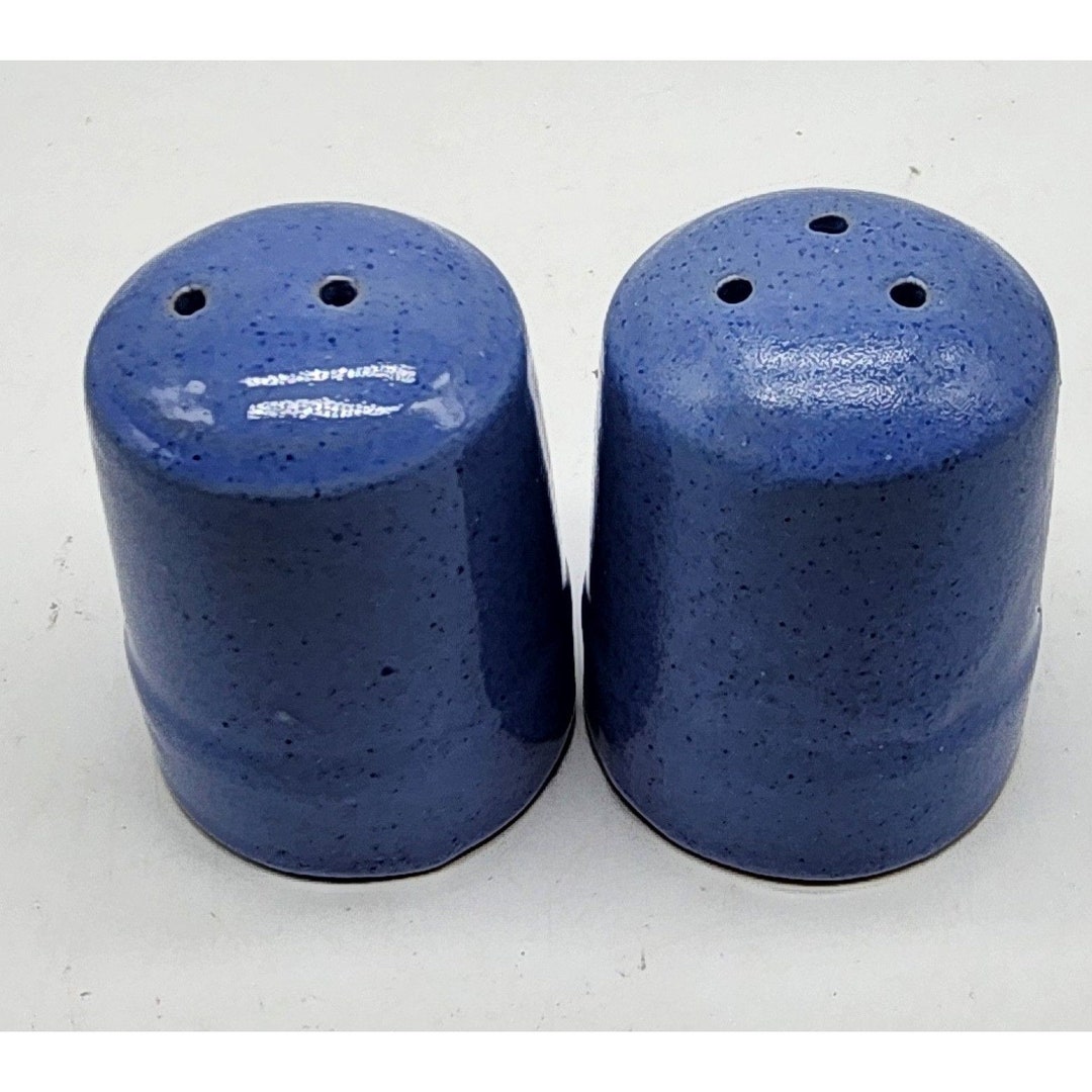 Vintage BB Pottery Blue Glaze Stoneware Salt & Pepper Shakers Set of 2 ...