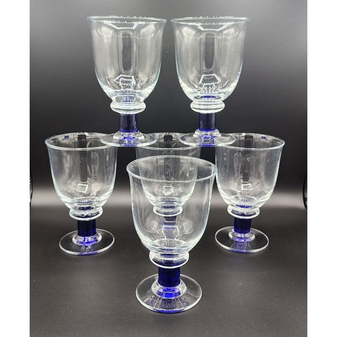Denby Magnum Blue Stemmed Made in Poland 12oz Crystal Water Goblets Set ...