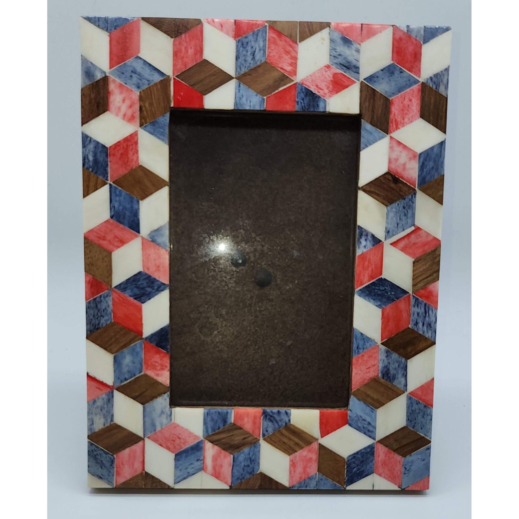 Tozai Handmade in India Multi Colored Abstract Cubist Tile Wood 3.5" X ...