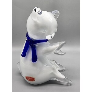 Vintage Murano Cenedese Art Glass White Cat W Blue Scarf Glass Figurine ...