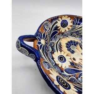 Handmade Mexican Talavera White Bird Blue and White Handled Redware ...
