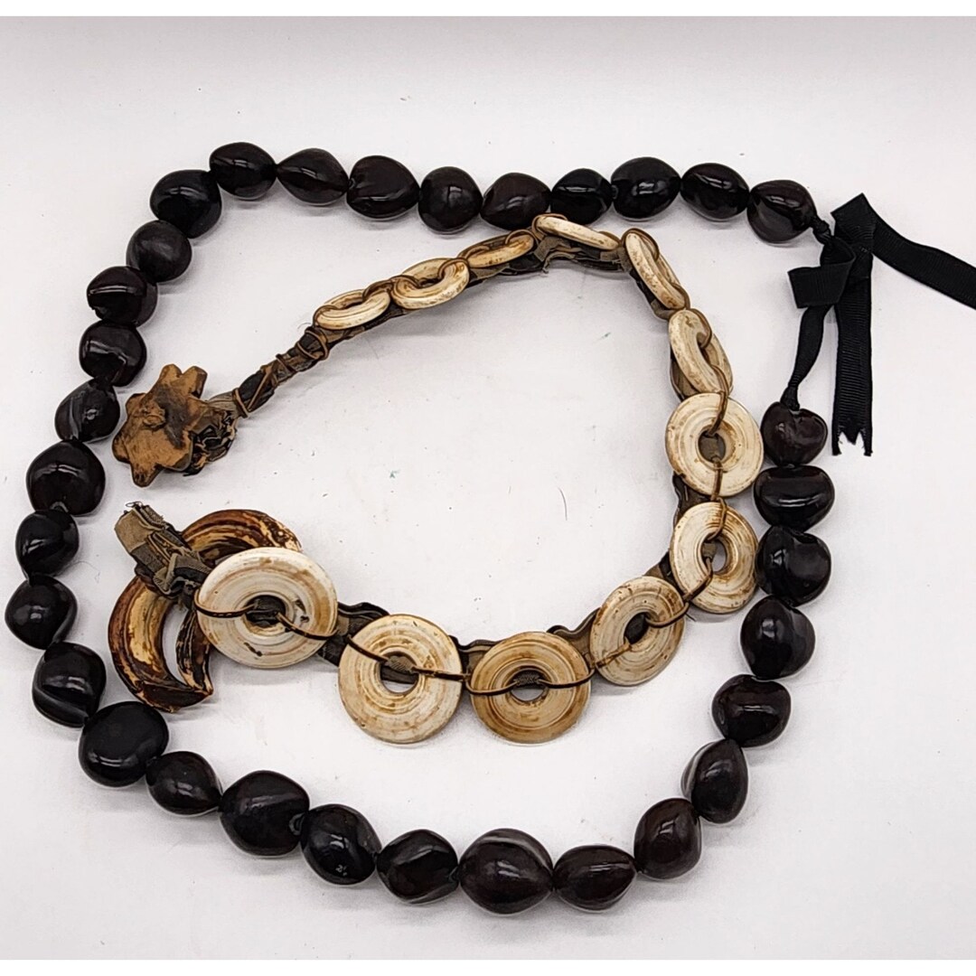 Handmade Bone & Leather and Kukui Nut Lei Primitive Necklaces Set of 2 NWOT - Etsy
