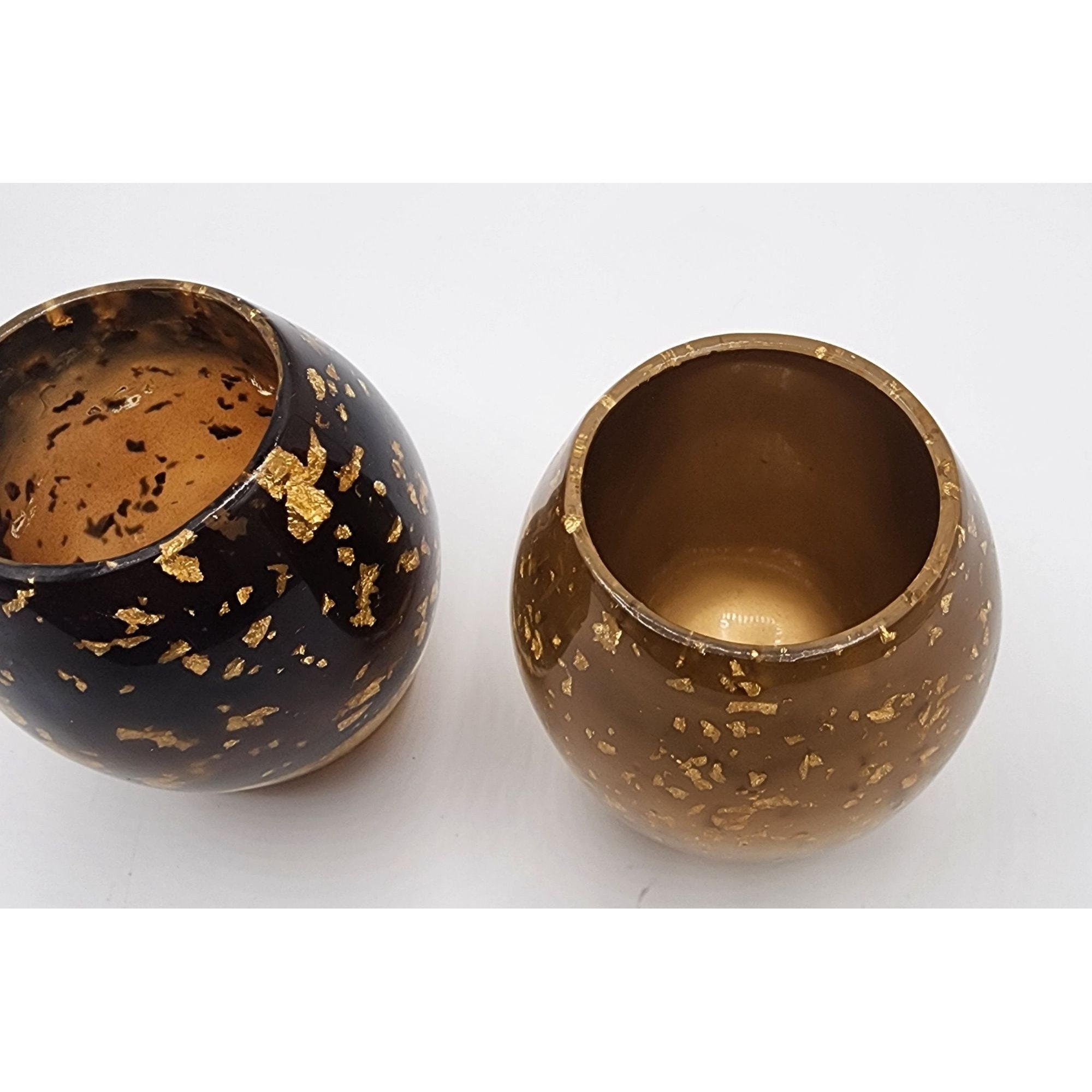 Nicole Miller MCM Style Brown W Gold Flake Lucite Votive Candle Holders ...