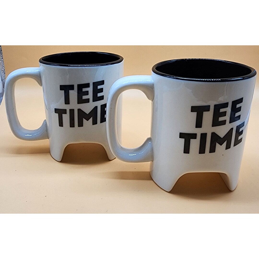 Vintage Black & White "tee Time" Golf Themed Ceramic Coffee Mugs Set of ...