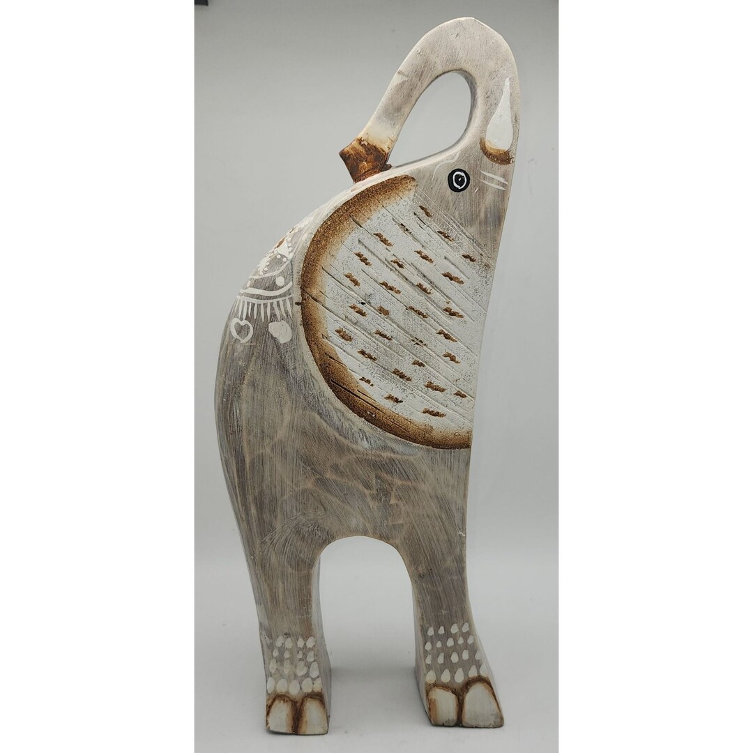 Hand Carved/painted Wooden Gray & Brown Rustic Elephant - Etsy