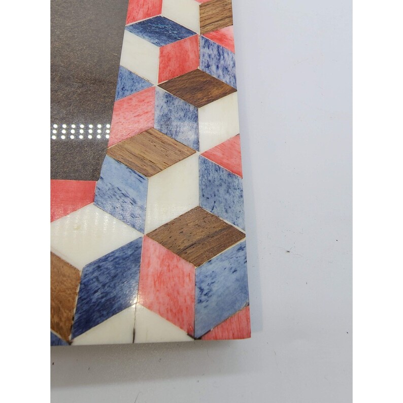 Tozai Handmade in India Multi Colored Abstract Cubist Tile Wood 3.5" X ...