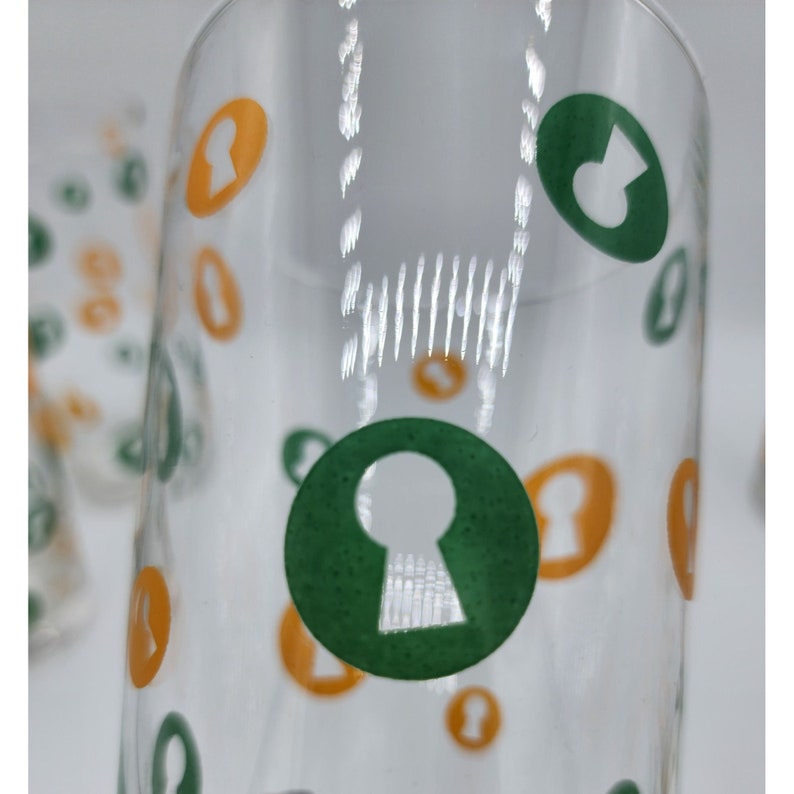 RARE Libbey Green and Gold Whimsical Keyhole Drinking Tumbler Glasses ...