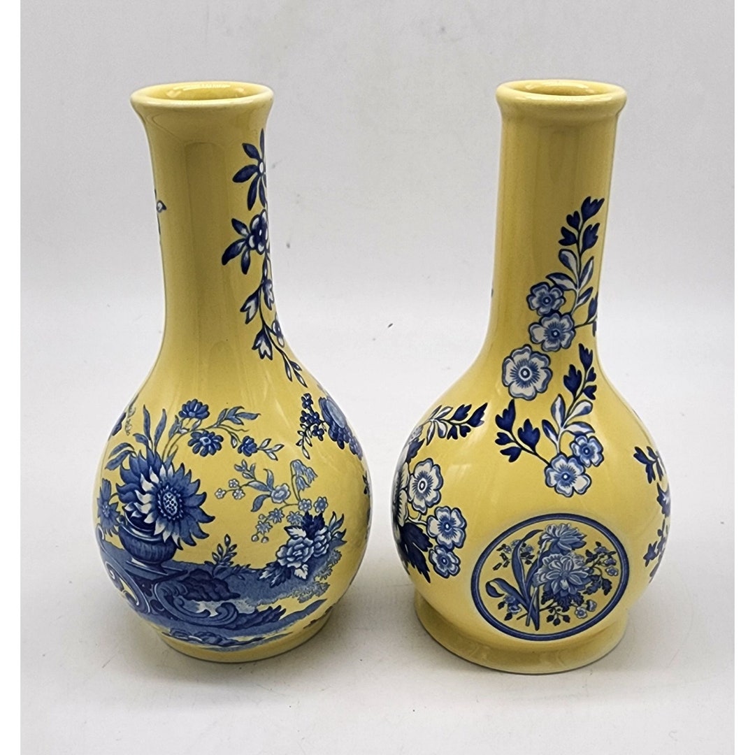Spode England L0407 Yellow Blue Room Garden Floral Ceramic Bud Vases ...