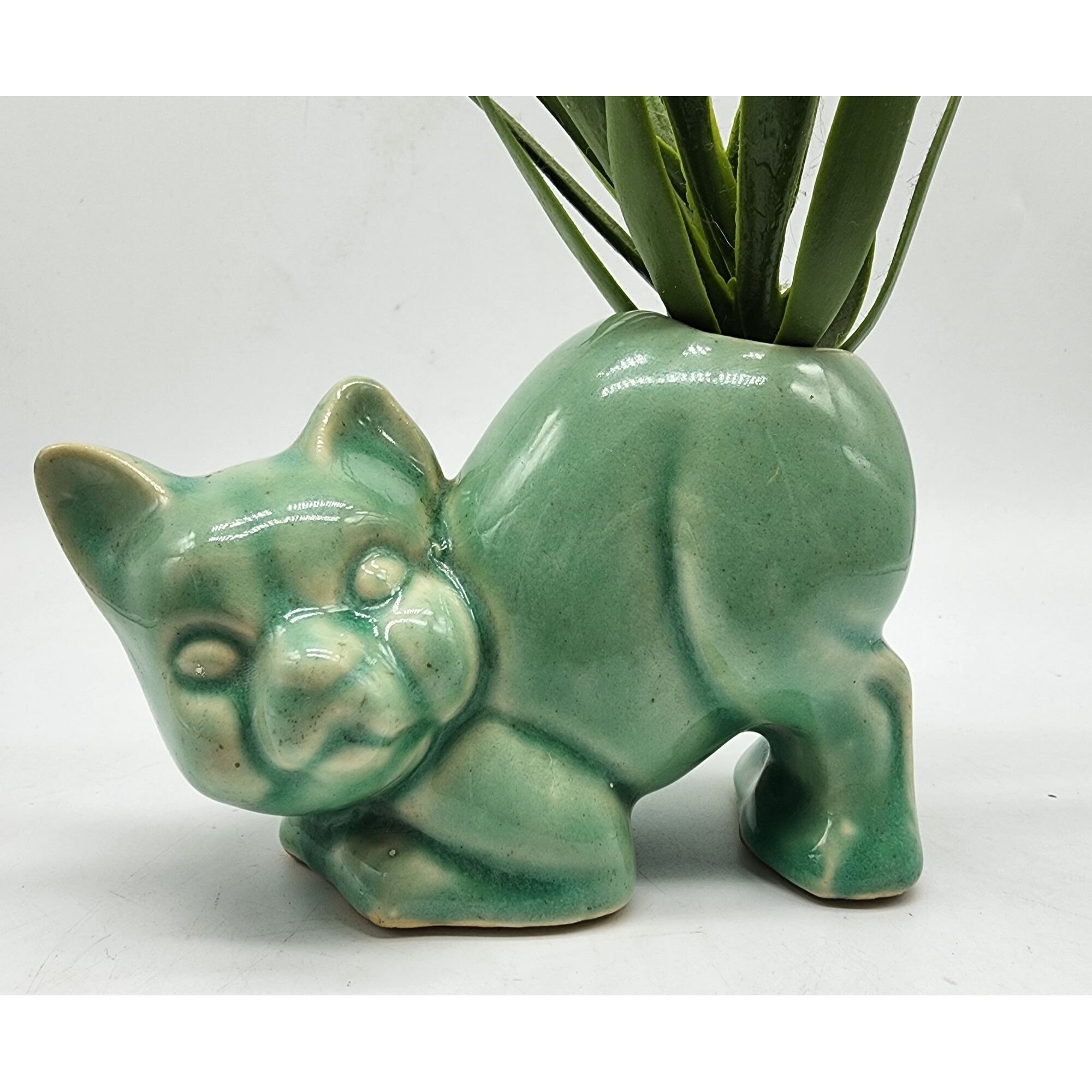 Vintage MCM Teal Blue Green Glaze Ceramic Scaredy Cat Cotton Ball Dispenser (planter) - Etsy