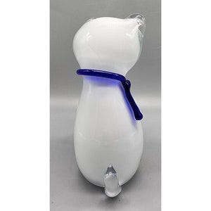 Vintage Murano Cenedese Art Glass White Cat W Blue Scarf Glass Figurine ...
