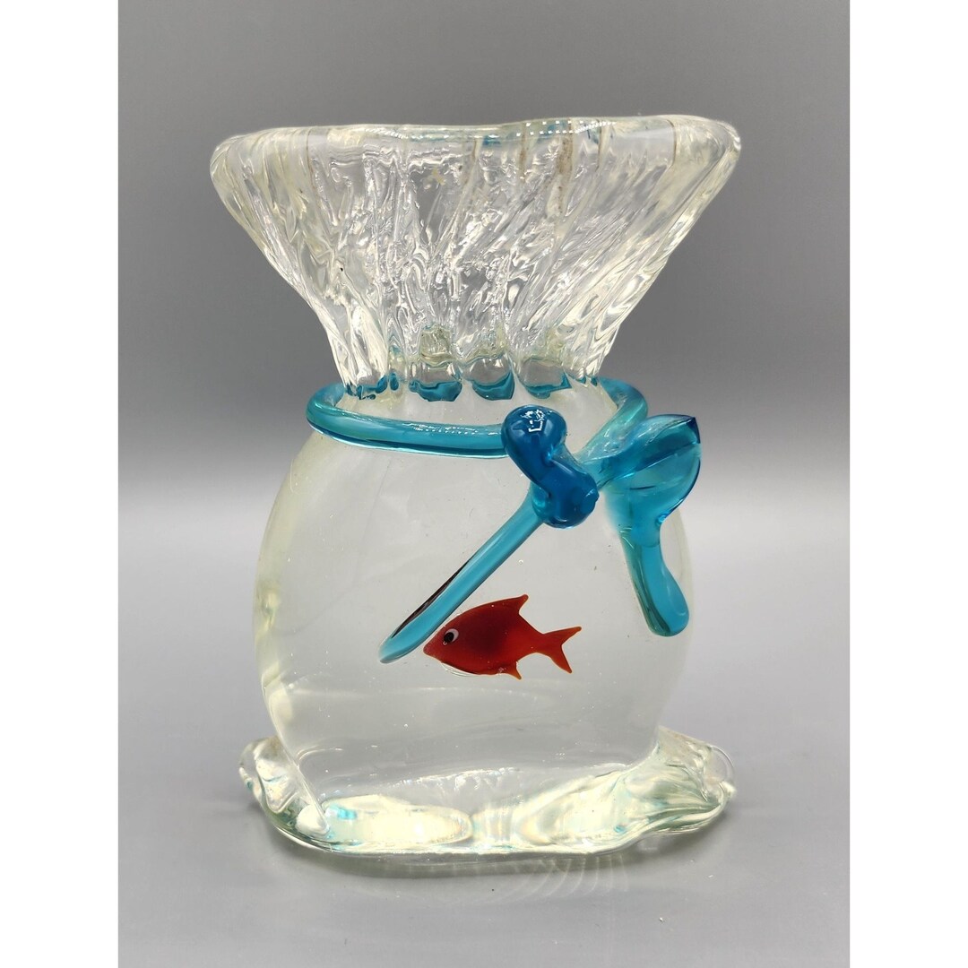 Murano Style Art Glass Goldfish in a Bag Figurine Paperweight 5 - Etsy