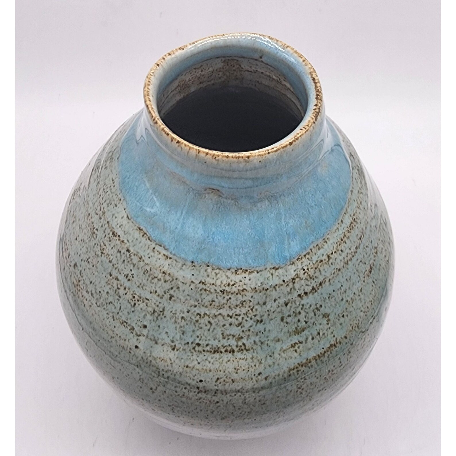 Handmade Wheel Thrown Signed Bea Blue & Green 8" Stoneware Art Pottery ...