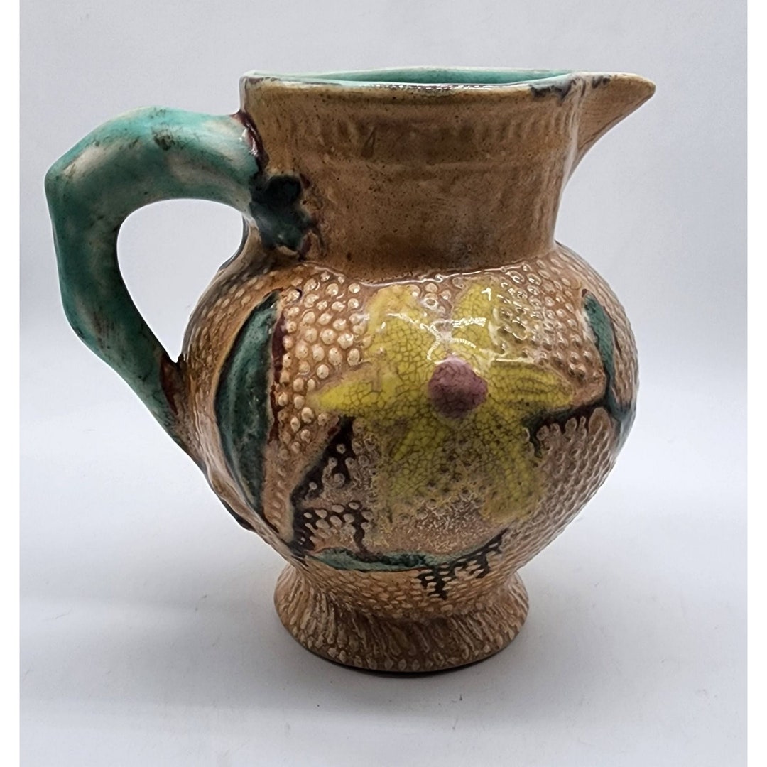 Shorter & Son LTD England Pink Flower Green Handle Brown Earthenware ...