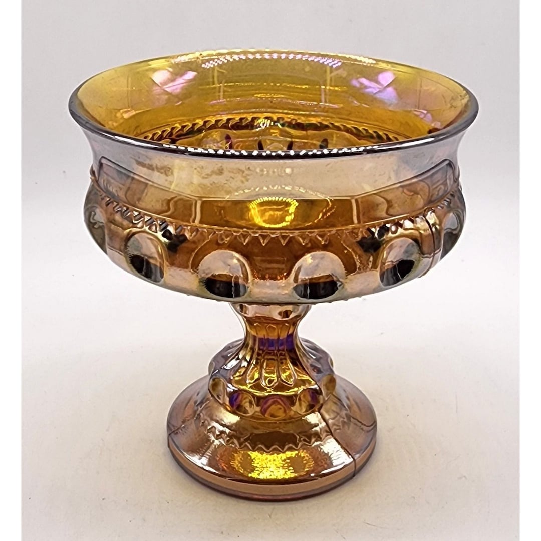 Vintage Amber Irridescent Carnival Glass King's Crown Pedestal Compote ...