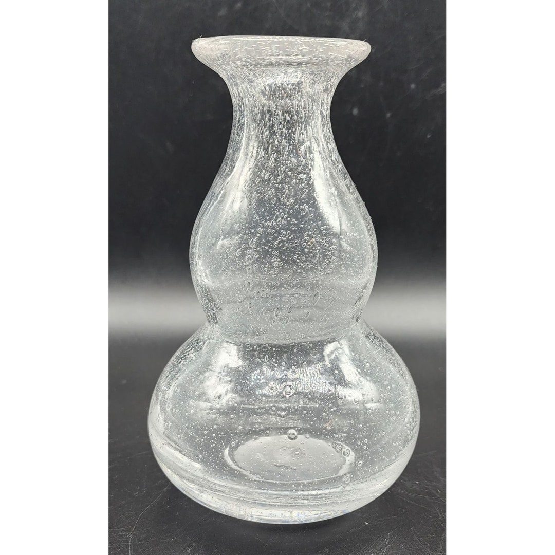 MCM Hand Blown Clear Abstract Double Shaped Bubble Art Glass Bud Vase ...