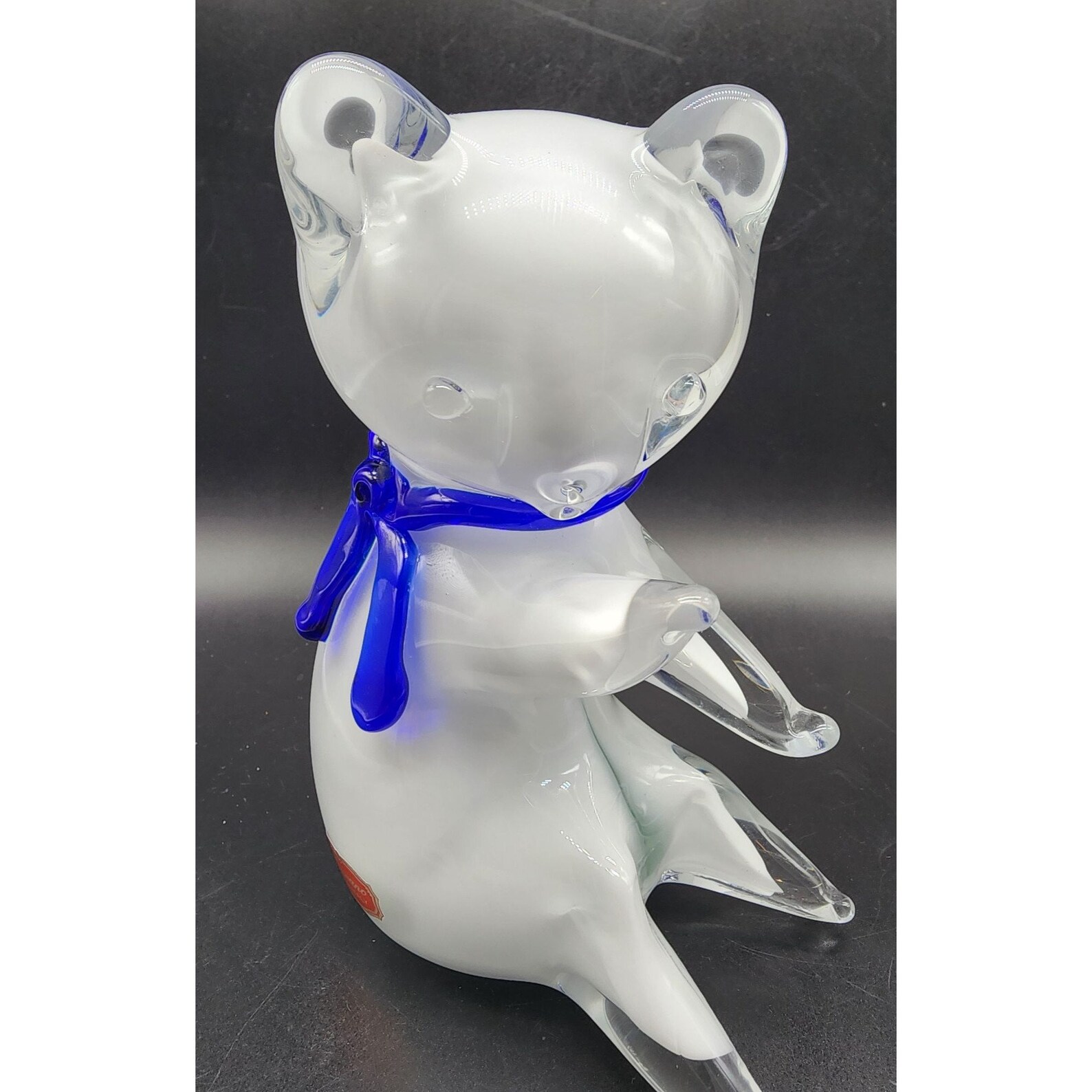 Vintage Murano Cenedese Art Glass White Cat W Blue Scarf Glass Figurine ...