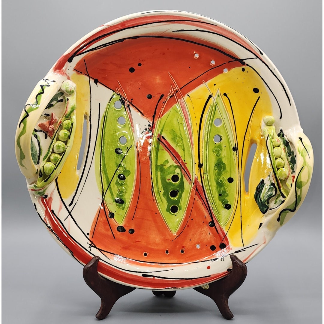 Handmade Signed Hampton Abstract Applied Peas Handles Footed 11 ...