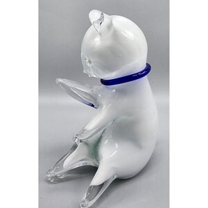 Vintage Murano Cenedese Art Glass White Cat W Blue Scarf Glass Figurine ...