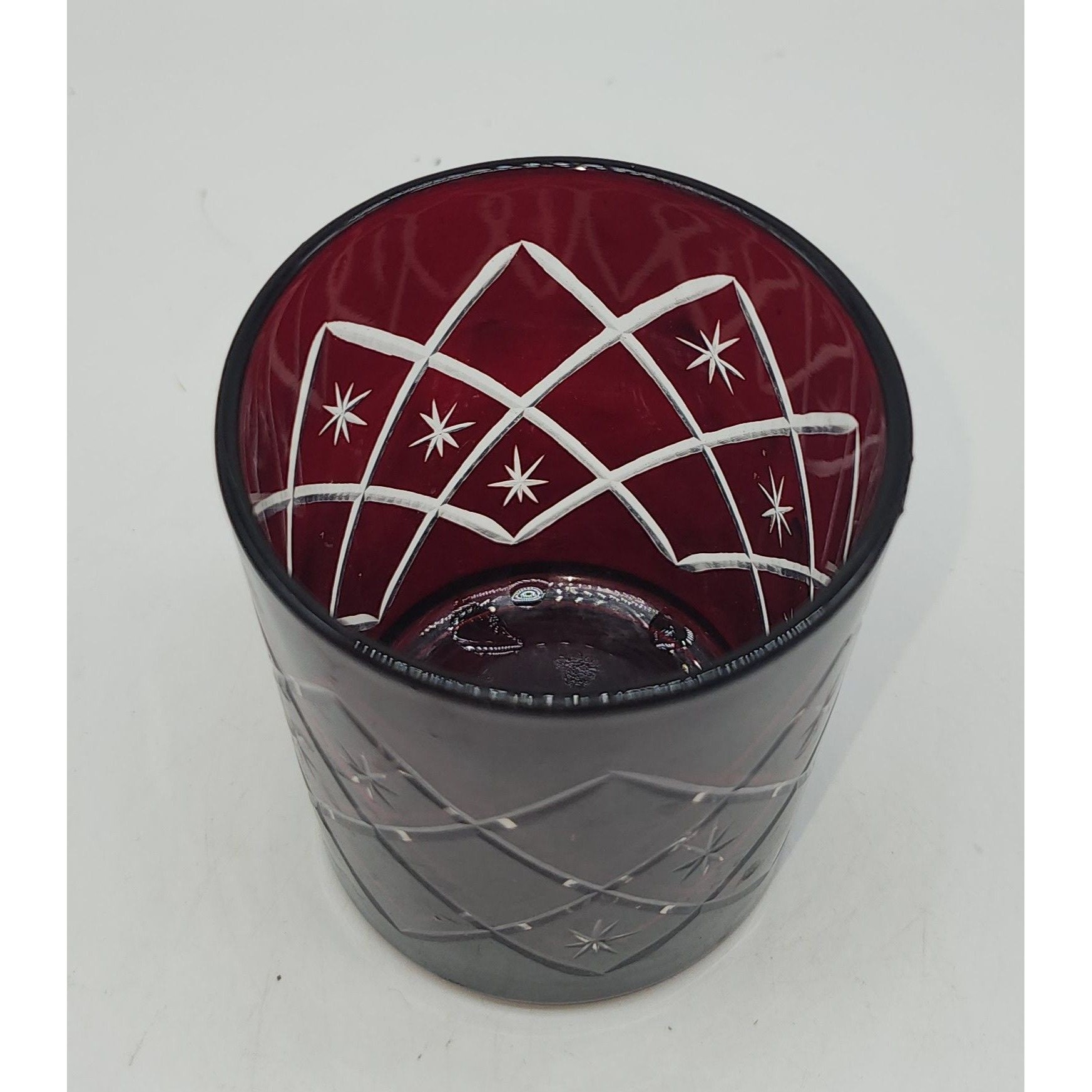 Ruby Red Cut to Clear Diamond Pattern Votive or Tealight Glass Candle ...