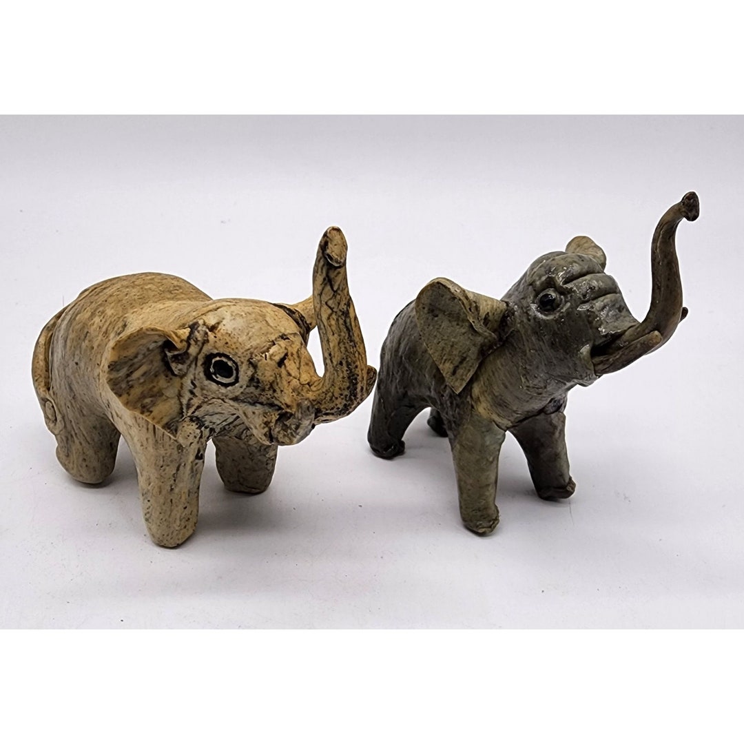 Handmade Signed Paper Mache Mother and Baby Gray Elephants Set of 2 ...
