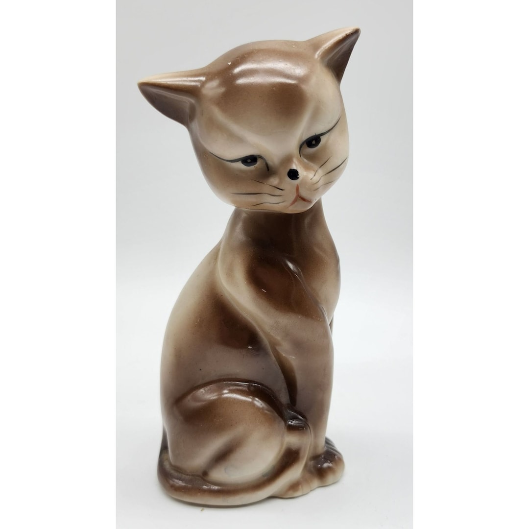 Vintage MCM Made in Japan Brown Porcelain Cat Statue NWOT - Etsy