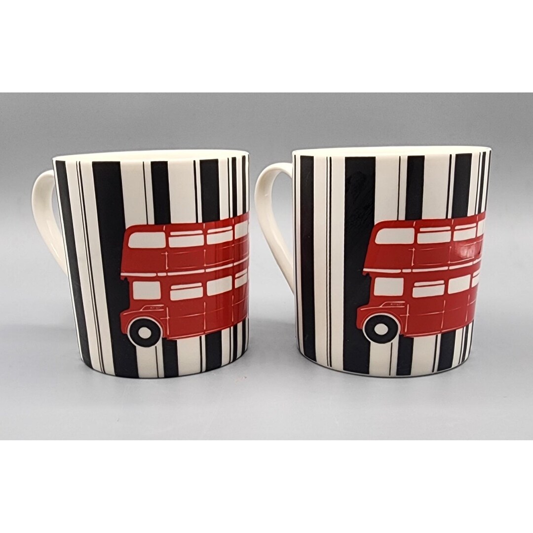 Temple Island Red Bus Red & Black Striped London Bus Bone China Mugs ...