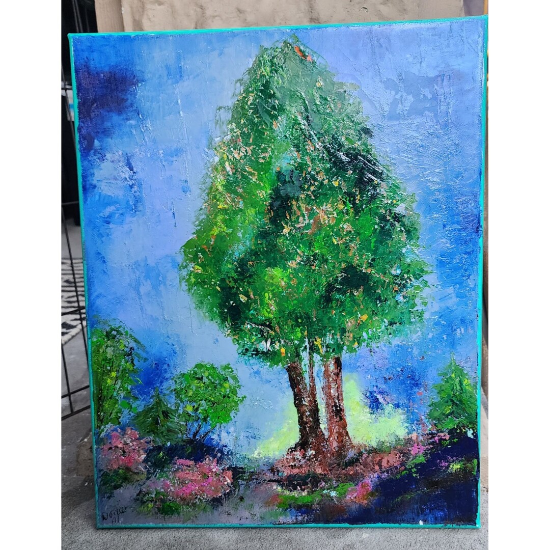 Signed Dottie Abramowski Abstract Landscape Tree Oil on Canvas Painting ...
