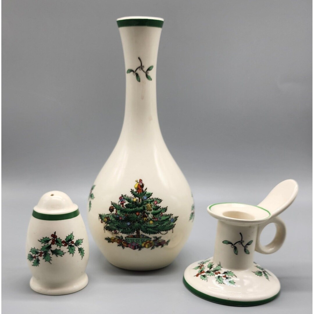 Vintage Spode England Christmas Tree Ceramic Vase Shaker and ...