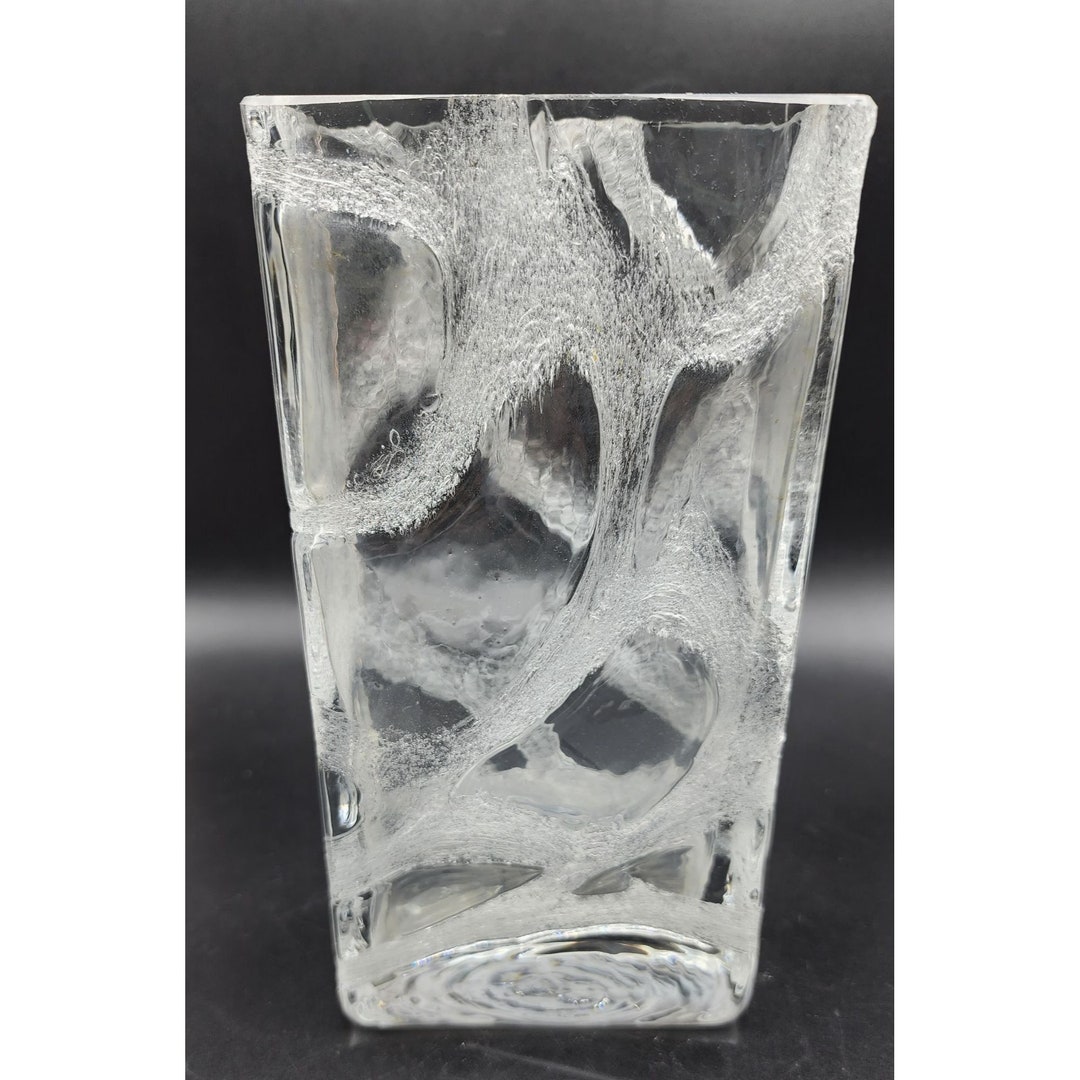 Contemporary Abstract Sand Blasted Design Clear Heavy Glass Rectangular ...