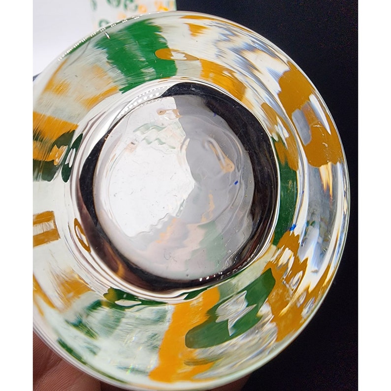 RARE Libbey Green and Gold Whimsical Keyhole Drinking Tumbler Glasses ...