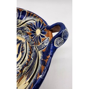 Handmade Mexican Talavera White Bird Blue and White Handled Redware ...