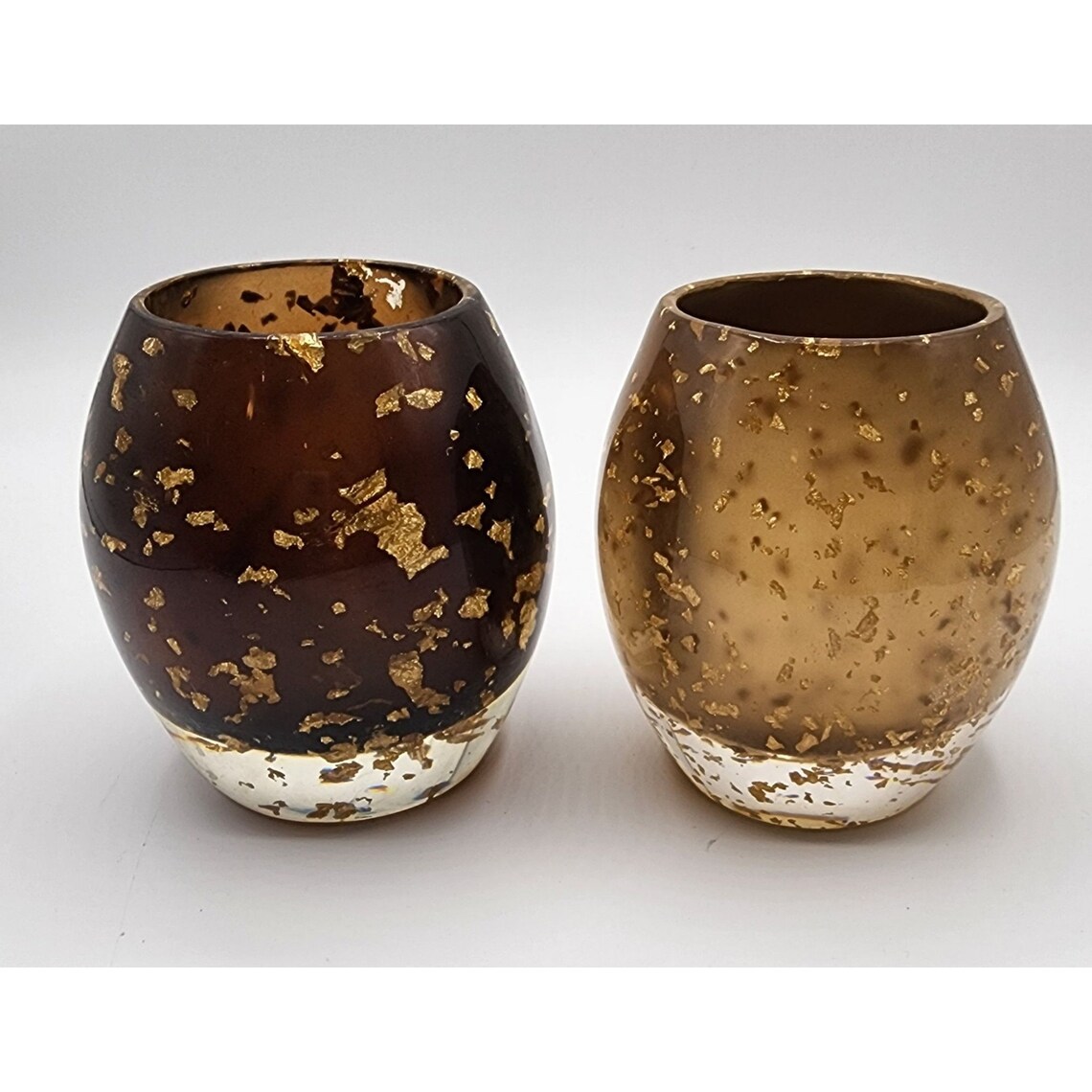 Nicole Miller MCM Style Brown W Gold Flake Lucite Votive Candle Holders ...