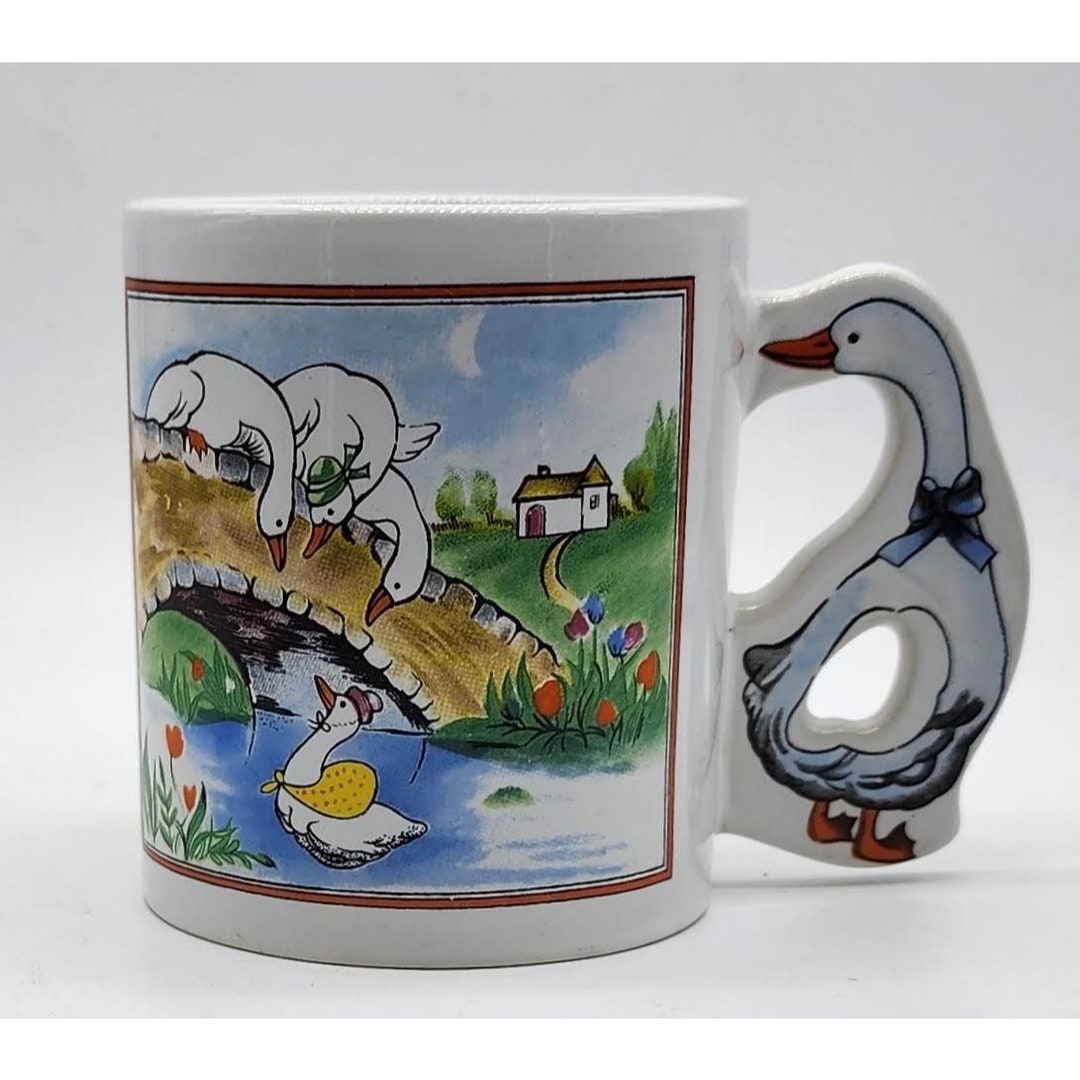 Vintage 1980s Goose Scene Blue Ribbon Goose Handle Ceramic Mug - Etsy