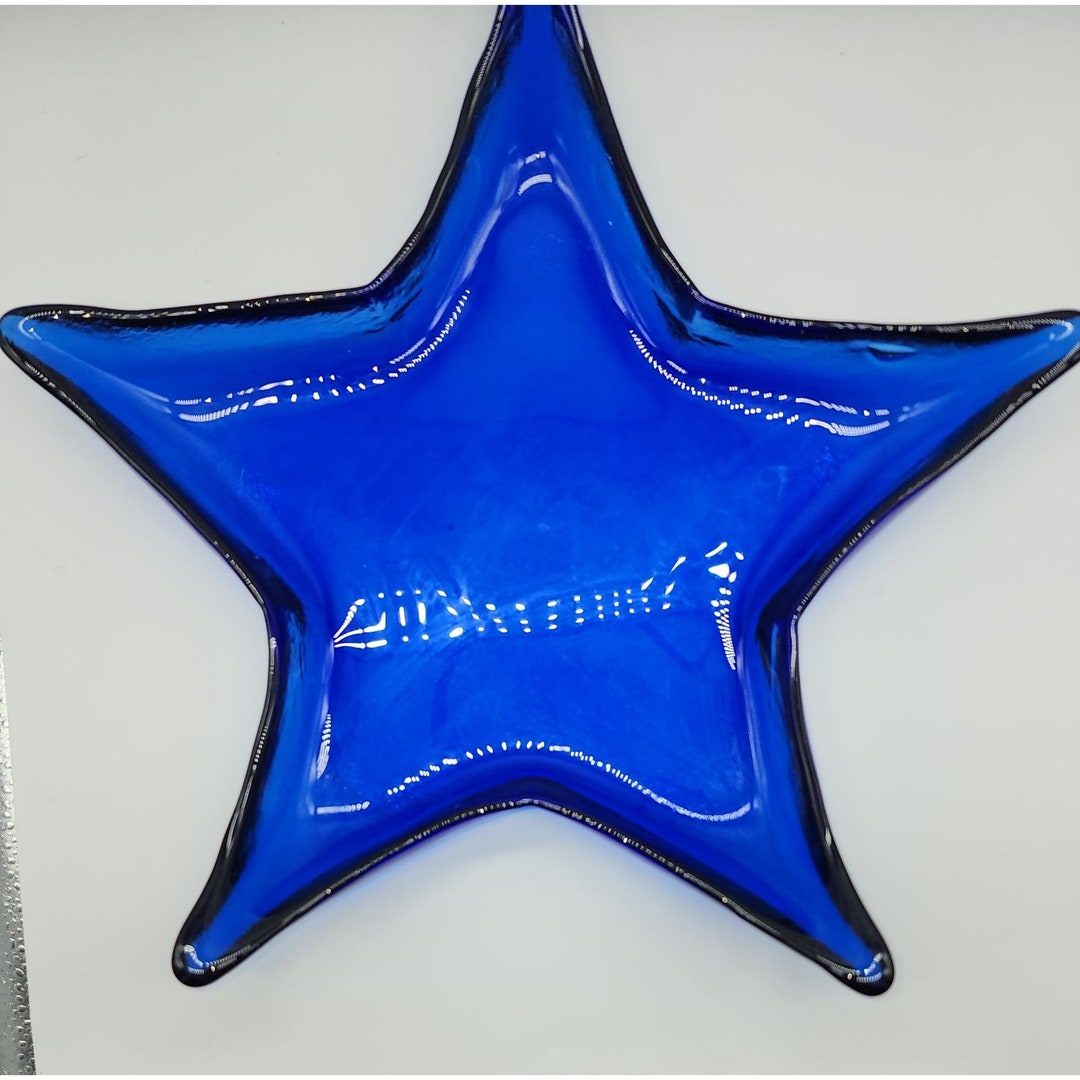 Vintage Cobalt Blue Heavy Fused Glass Starfish Serving Dish 13" - Etsy