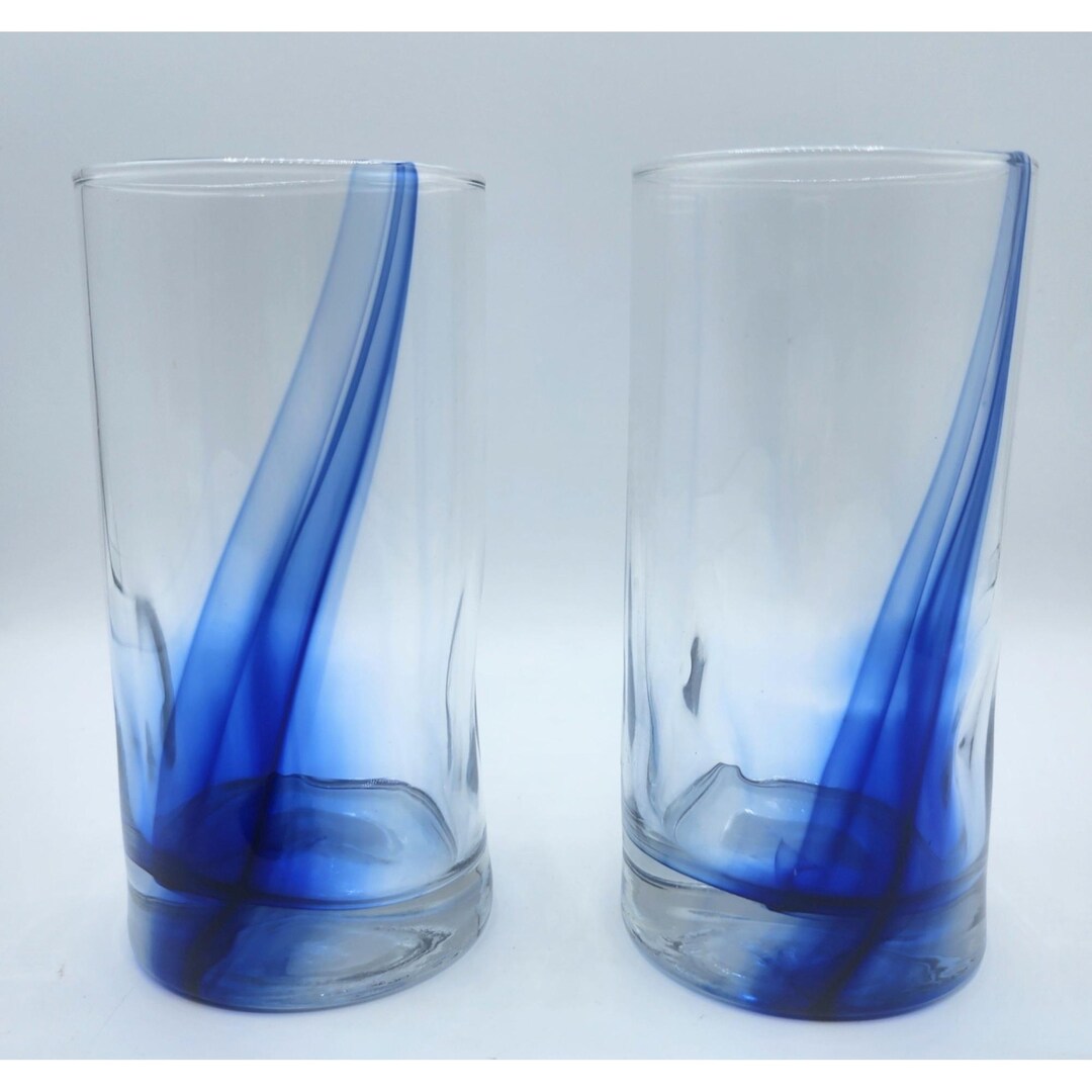 LIBBEY Crisa Impressions Cobalt Blue Ribbon Swirl Dimpled Tumbler ...