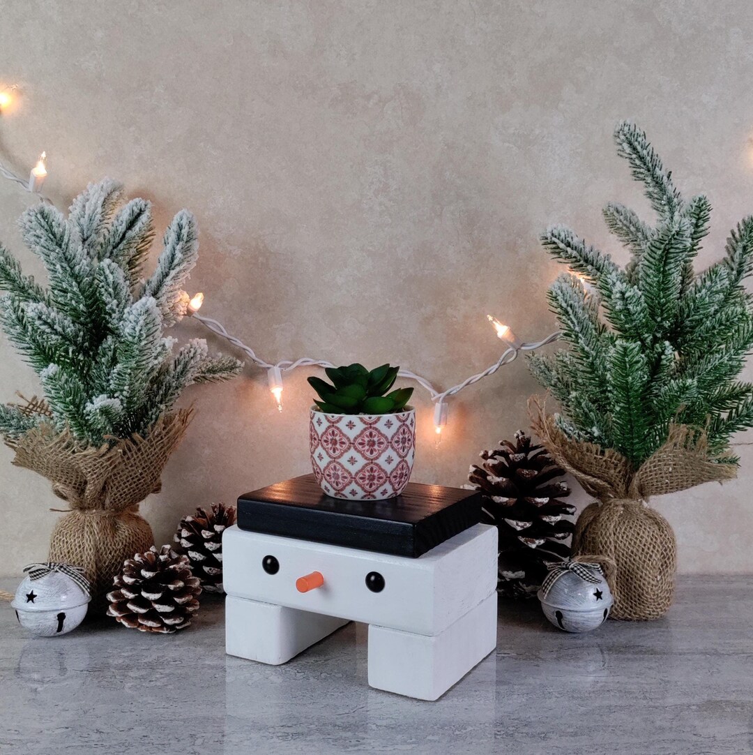 Wood Riser Snowman, Decorative Wood Riser, Wood Plant Stand, Wood ...