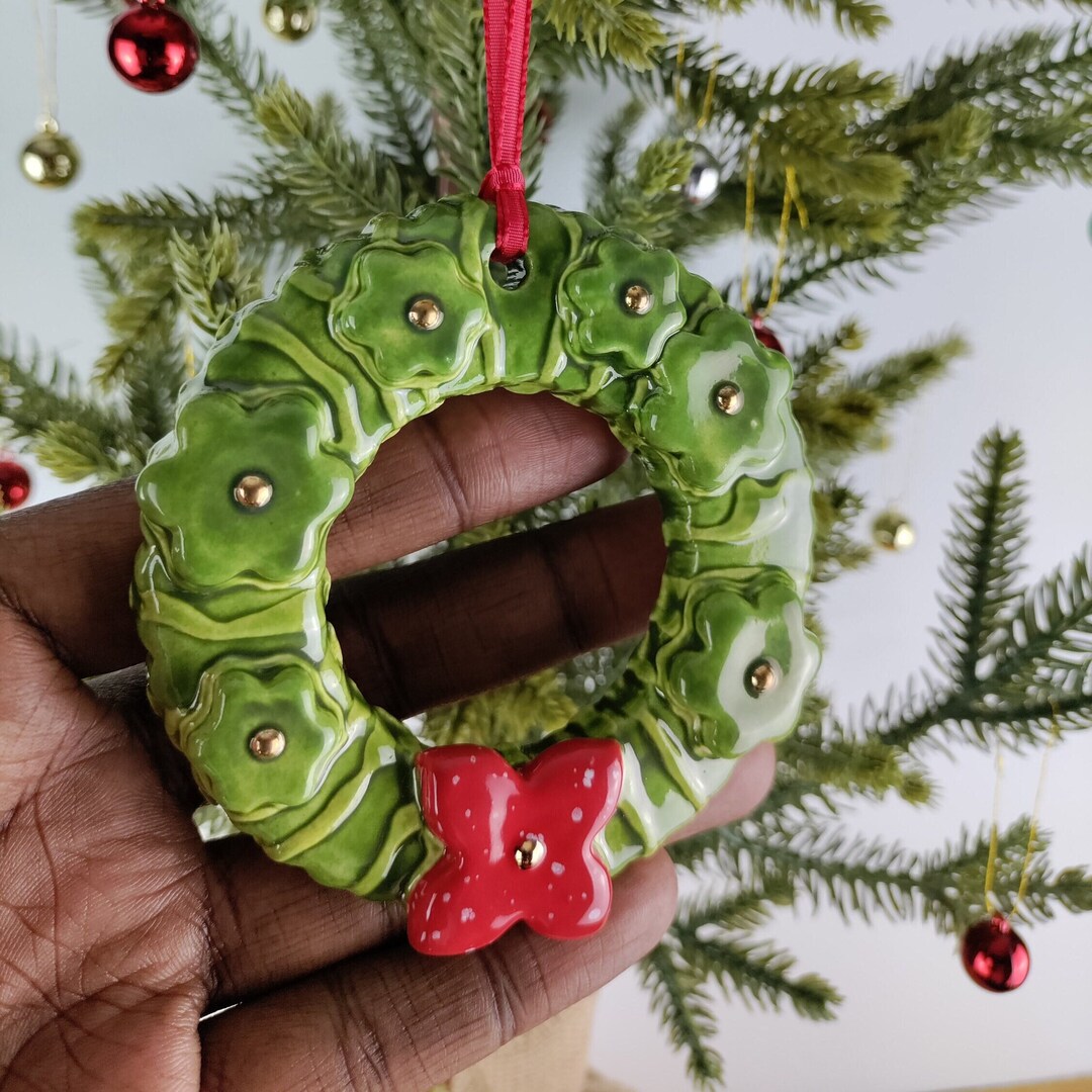Ceramic Wreath Ornament, Handmade Ornament, Pottery Ornament, Unique ...