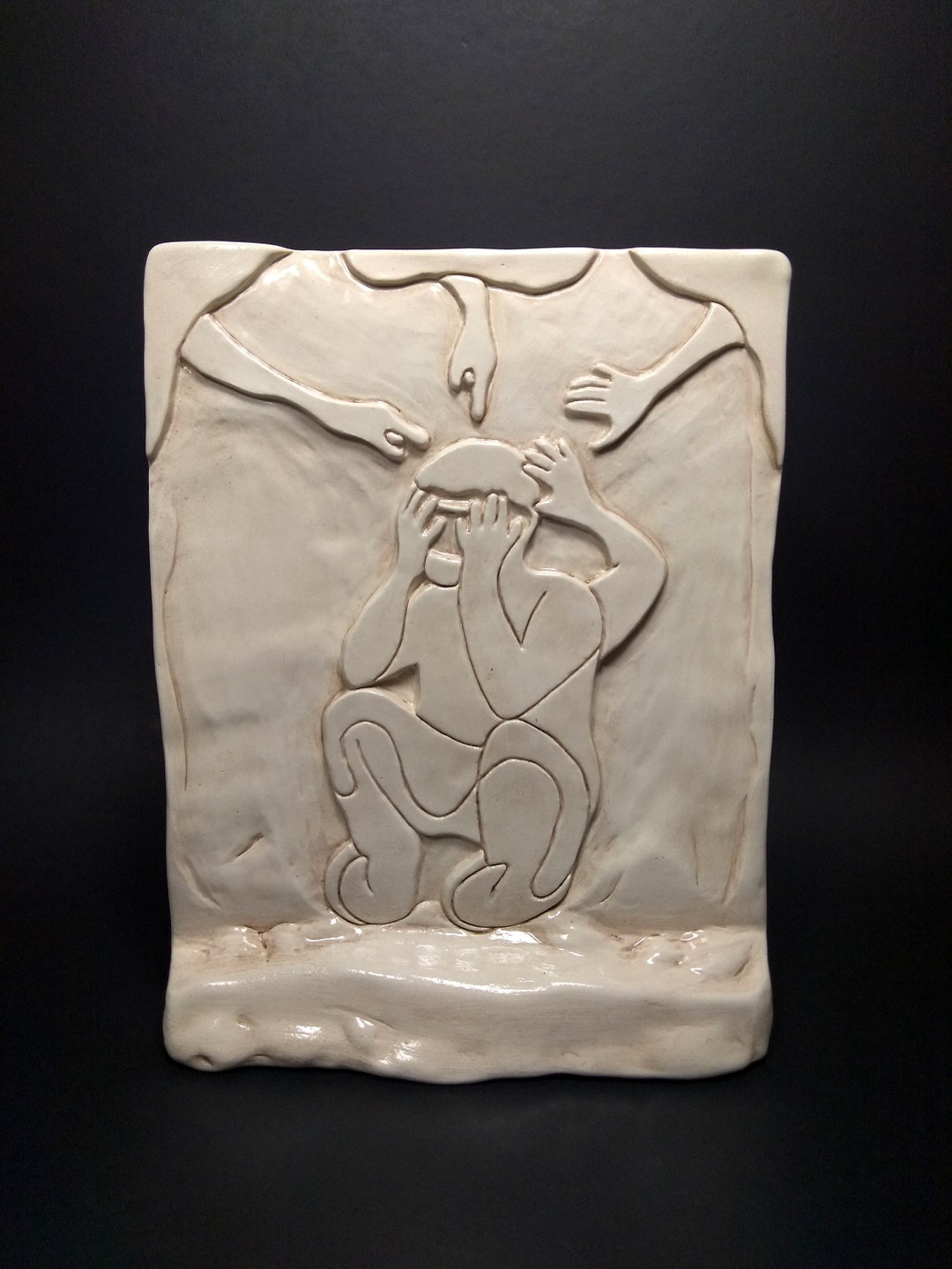 Ceramic Stone Tablet, Hand of God, Ceramic Art Tile, Relief Stone ...