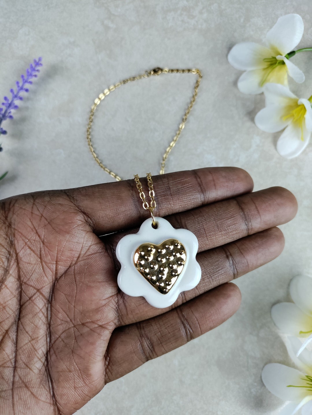 Ceramic Flower Pendant Necklace, Ceramic Jewelry, Handmade Jewelry ...