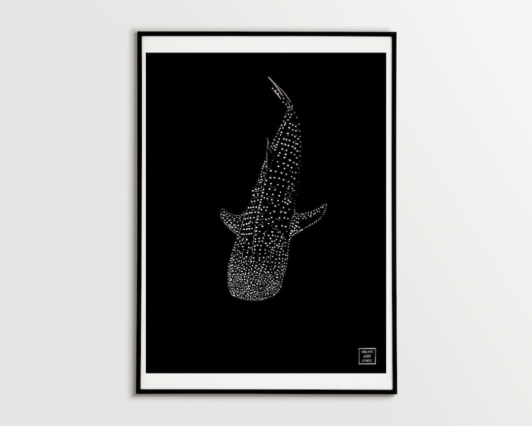 Handmade Drawing of Whale Shark in Pointillism Style, Modern Nautical ...