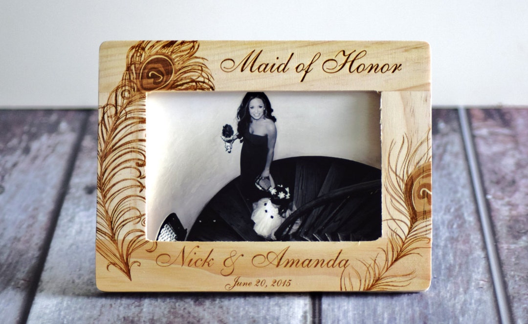 Maid of Honor Frame- Rustic Bridesmaid Frame- Rustic Wood Burned Frame ...