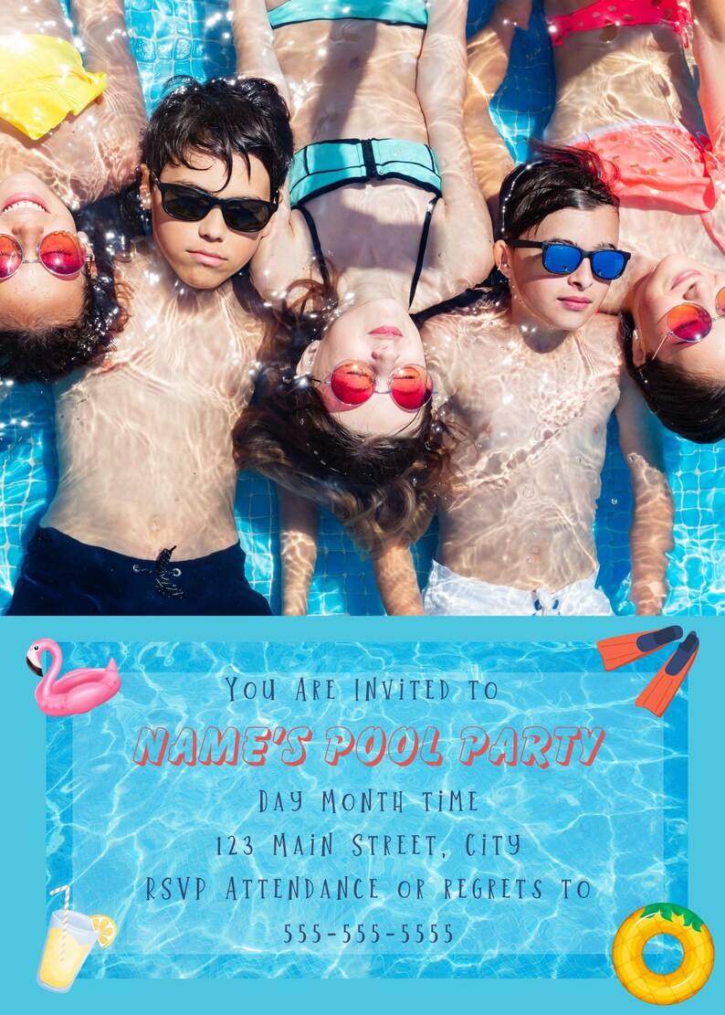 Editable Summer Pool Party Invitation Kids Party Kids Birthday Party ...