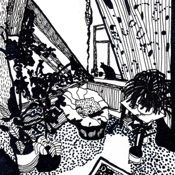 ORIGINAL drawing 8\u201dx8\u201d Reading corner Drawing & Illustration ...