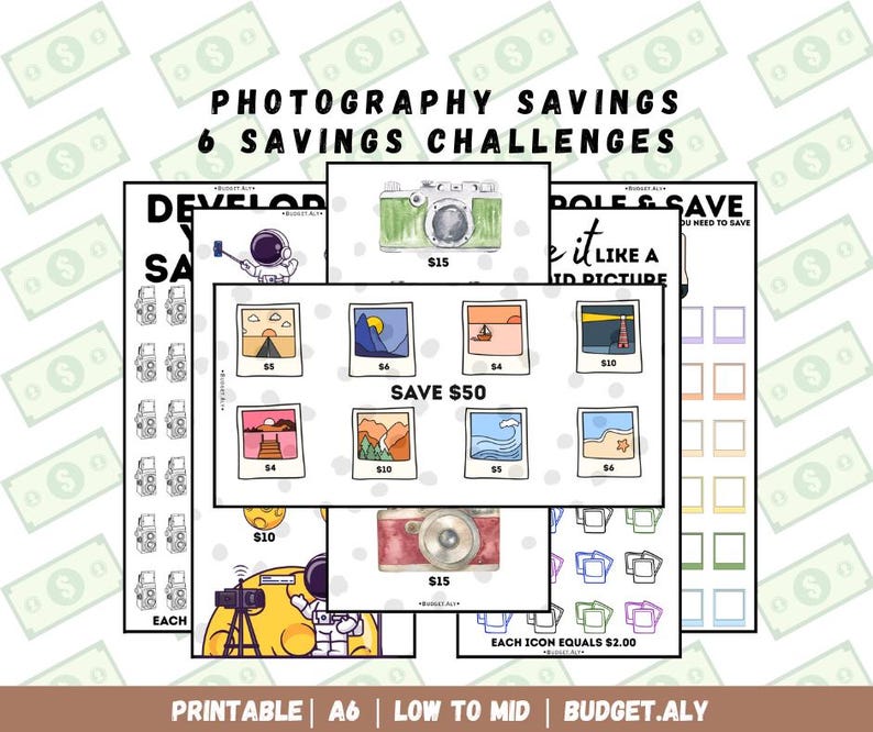 Camera Savings Challenge | 6 A6 Printable Challenges | Digital Download ...