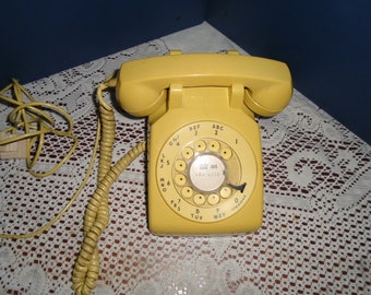Rotary Wall Phone Restored and Working, Yellow Rotary Dial Vintage Wall ...