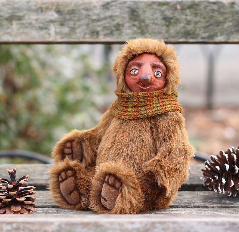 OOAK Artist Teddy Doll Handmade Fluffy Cute Brown Bear Yeti Fantasy ...