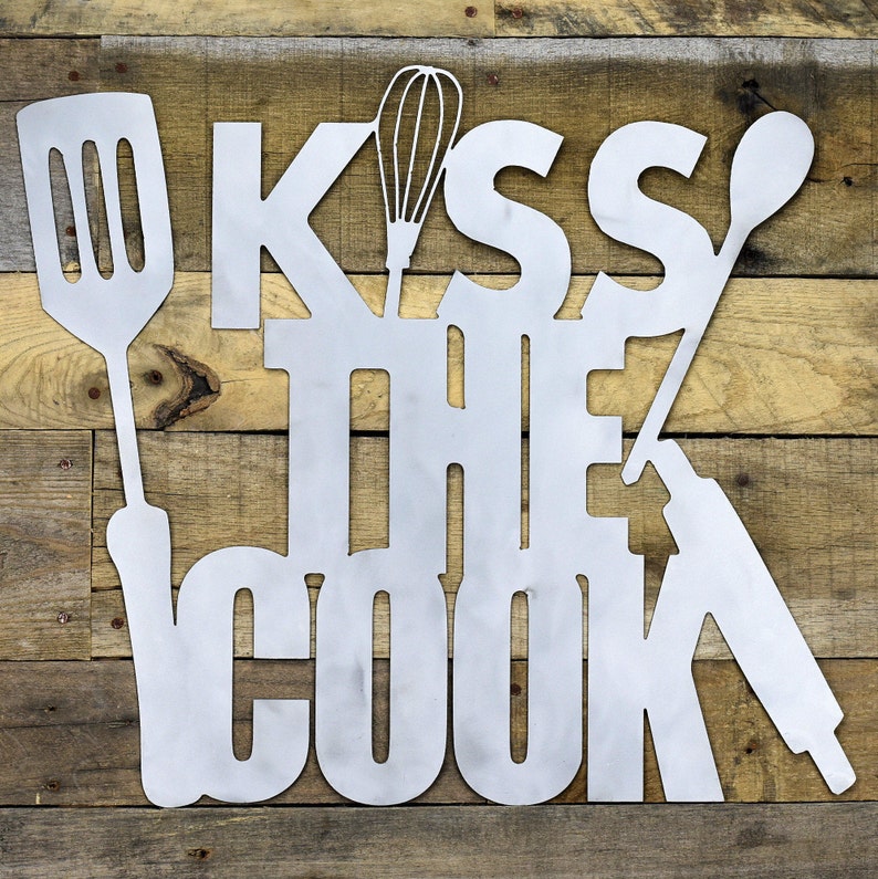 Kiss The Cook Metal Sign Kitchen Housewarming Wall Art | Etsy